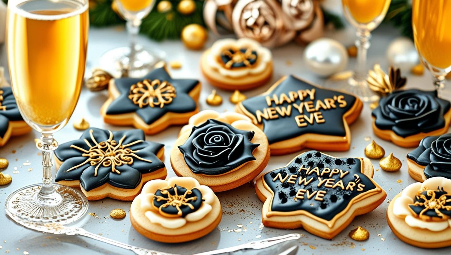 Black and Gold Glamour Cookies for New Year’s Eve