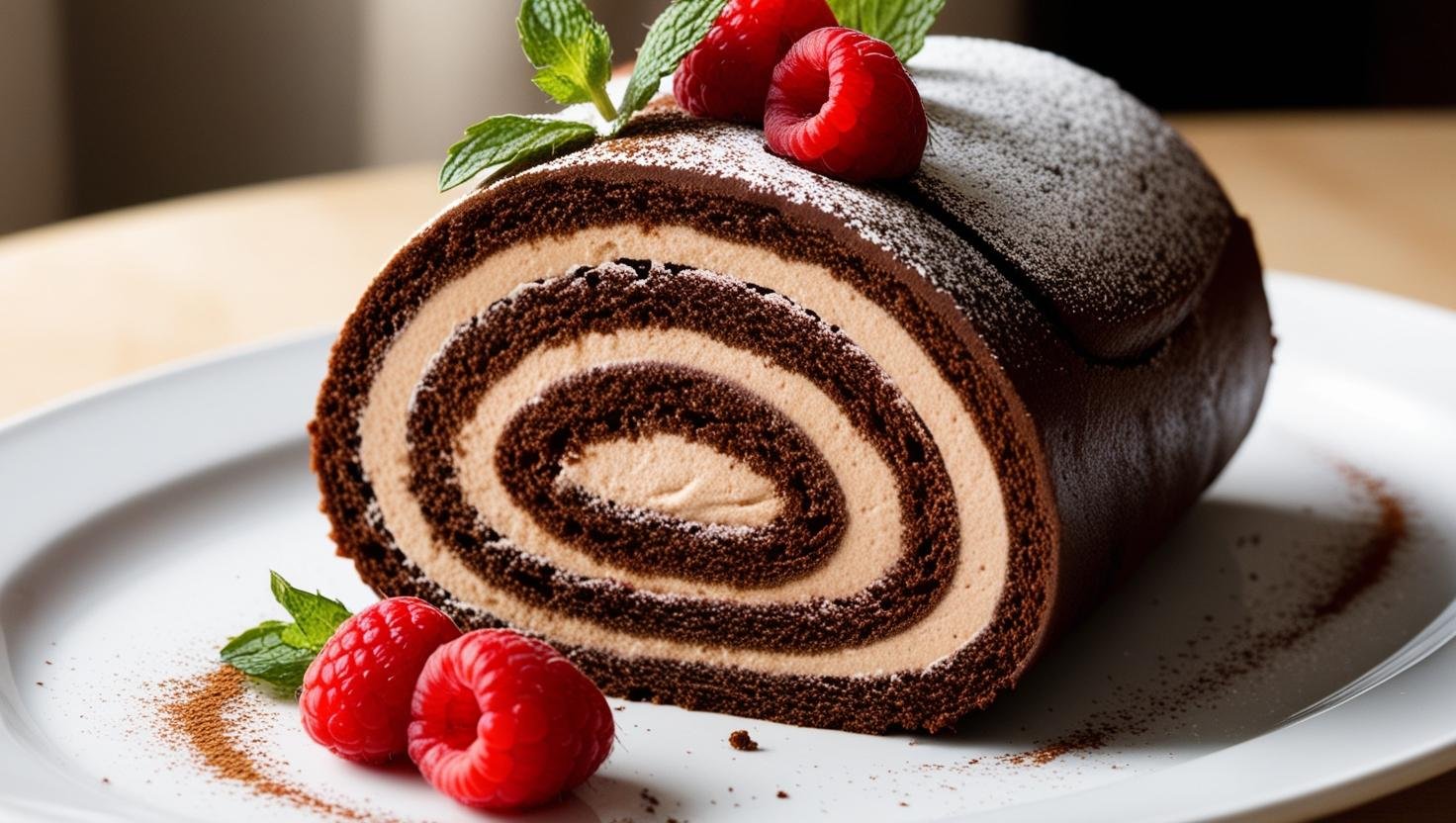 Chocolate Swiss Roll with Fluffy Mousse Filling